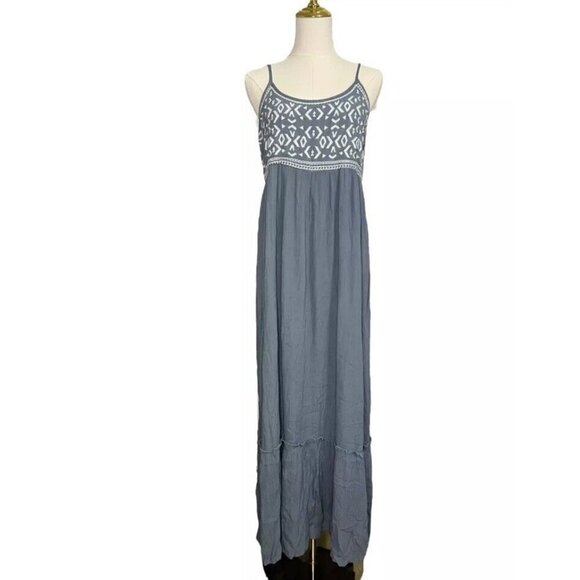 Sim & Sam | Dresses | Nwt Sim Sam Dusty Blue With White Embroidery Maxi ...